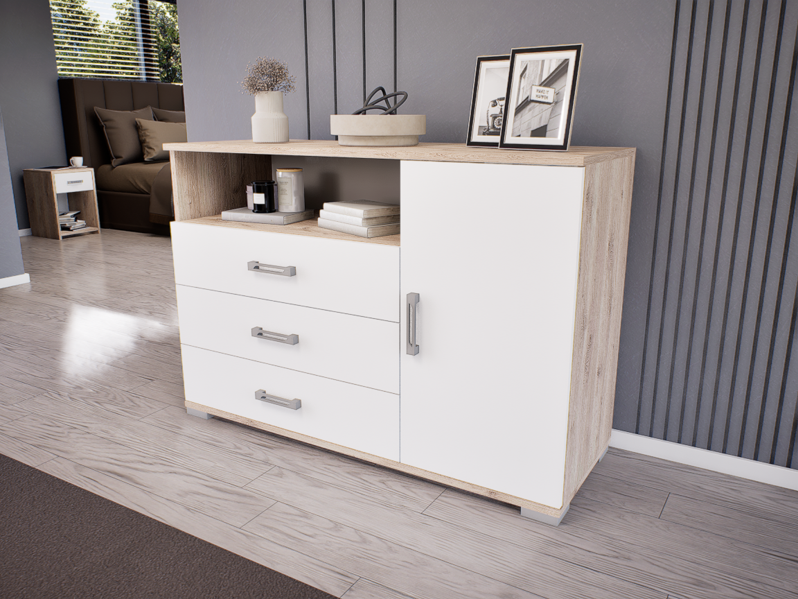Nerella Komód (Fehér tölgy-Fehér) modern - Homezon.hu